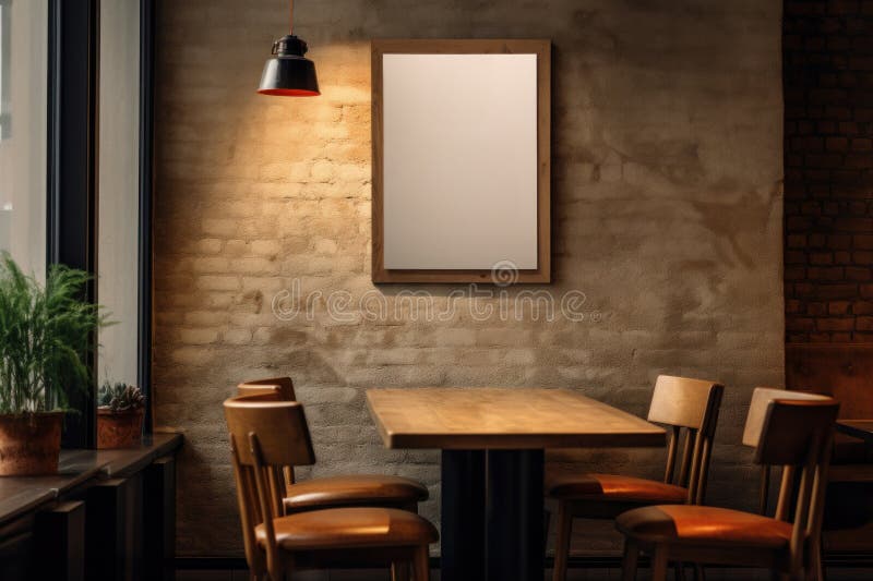 Poster Mockup Hanging on the Wall of Cozy Cafe Interior in Rustic ...