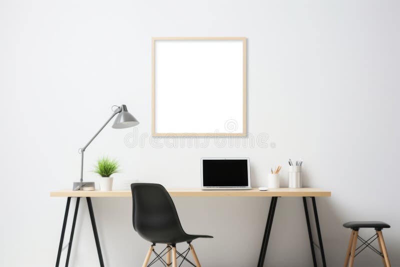 Poster Mockup in Modern Office Workspace Interior. Frame Mock Up Stock ...