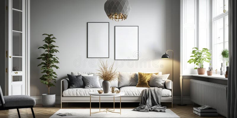 Poster in Modern Living Room Mockup, Generative AI Stock Illustration ...