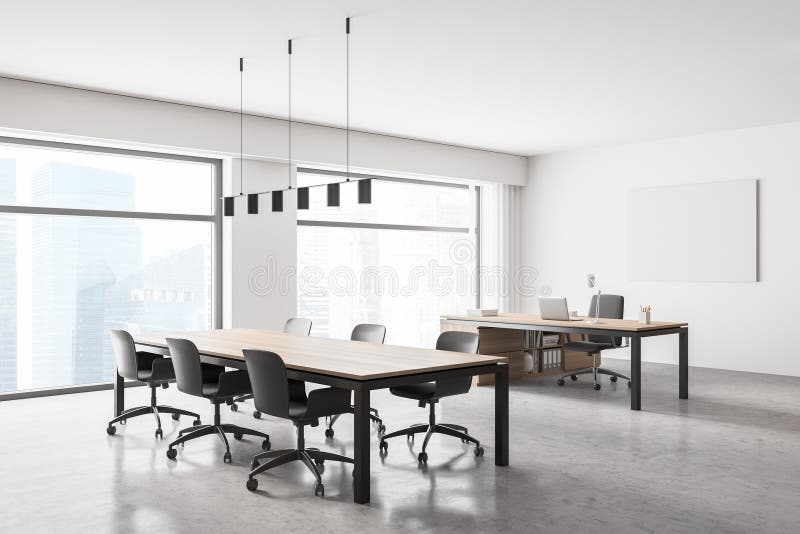 Poster on Modern Office Interior Wall Mock Up. Conference Table. CEO ...