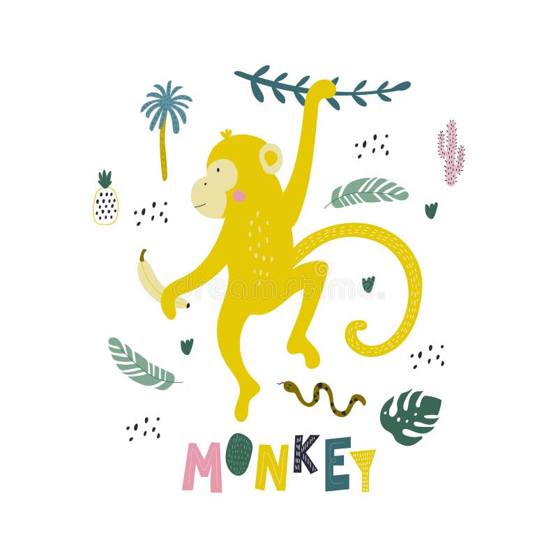 Poster with Monkey. Kids Print. Vector Illustration Stock Vector ...