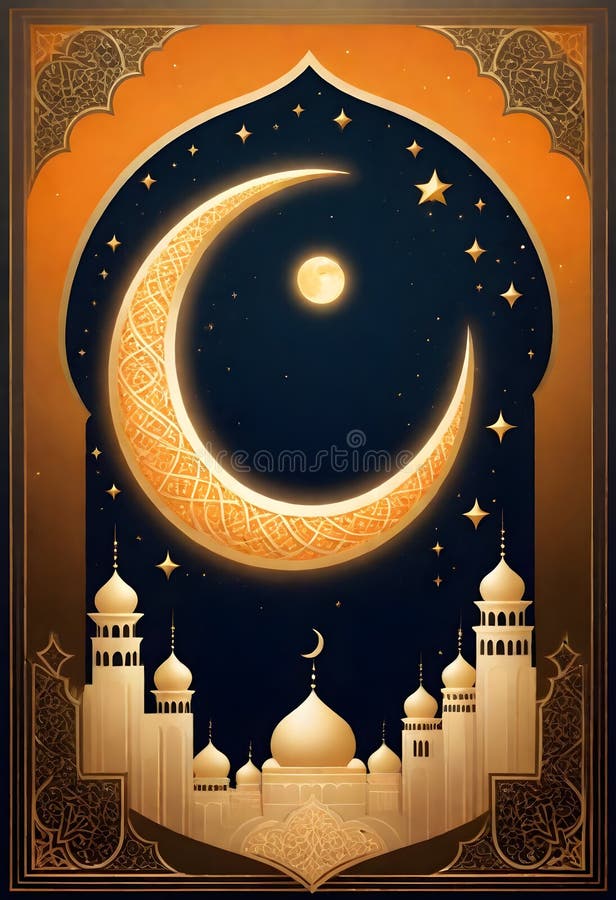 A Poster of a Mosque with a Crescent Moon and a Silhouette of Mosque on ...