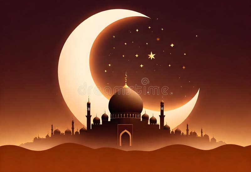 A Poster of a Mosque with a Crescent Moon and Stars Stock Vector ...