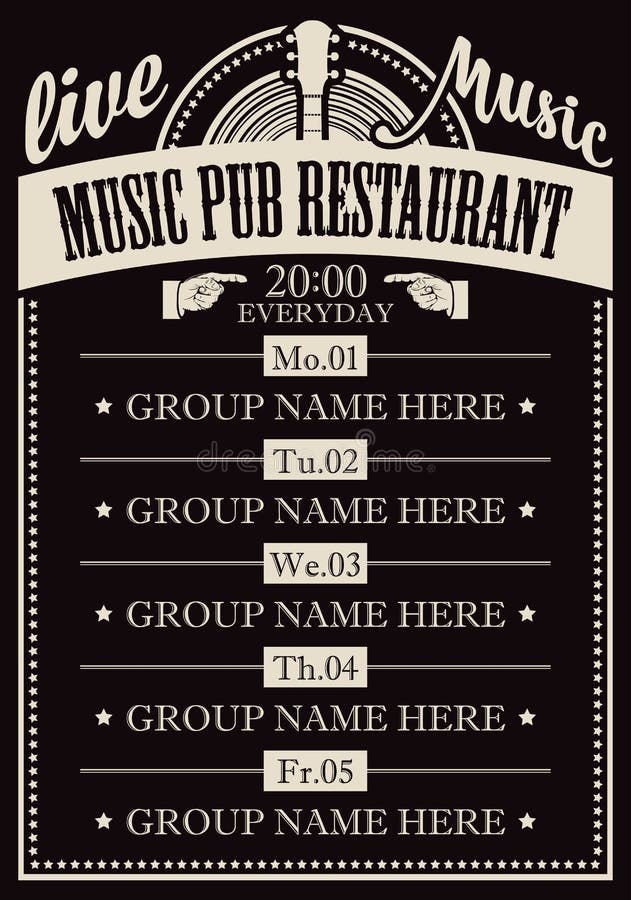 Poster for Music Pub Restaurant with Live Music Stock Vector ...