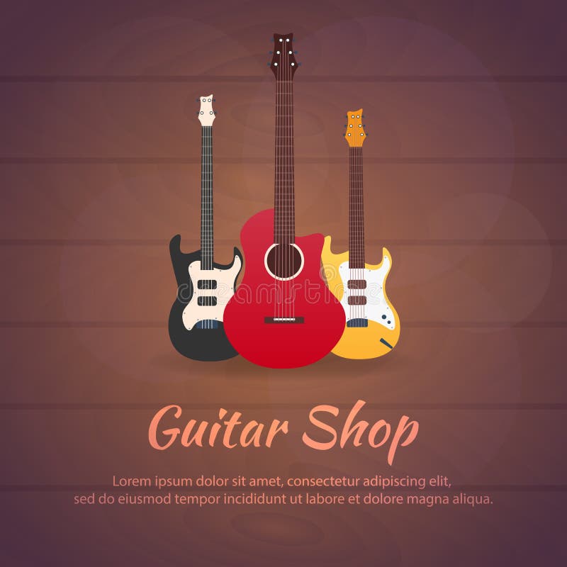 Poster with Musical Instruments. Music Studio. Guitar. Flat Design ...
