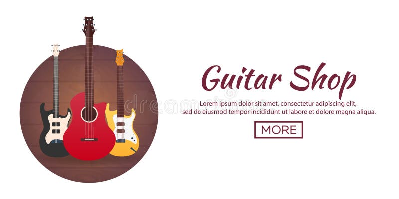 Poster with Musical Instruments. Guitar Shop. Flat Design. Stock ...