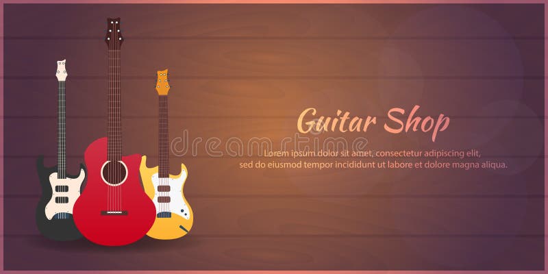 Poster with Musical Instruments. Guitar Shop. Flat Design. Stock ...
