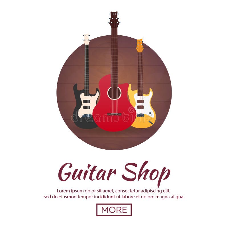 Poster with Musical Instruments. Guitar Shop. Flat Design. Stock ...