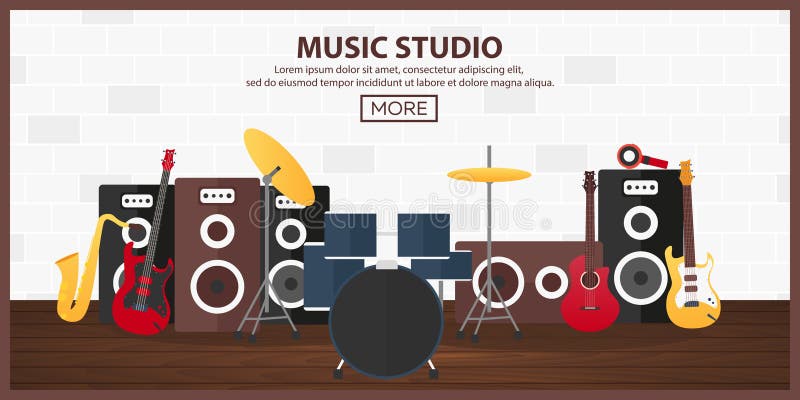 Poster with Musical Instruments. Music Studio. Guitar. Flat Design ...