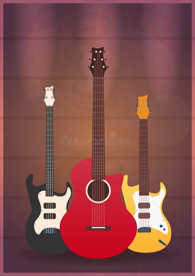 Poster with Musical Instruments. Music Studio. Guitar. Flat Design ...