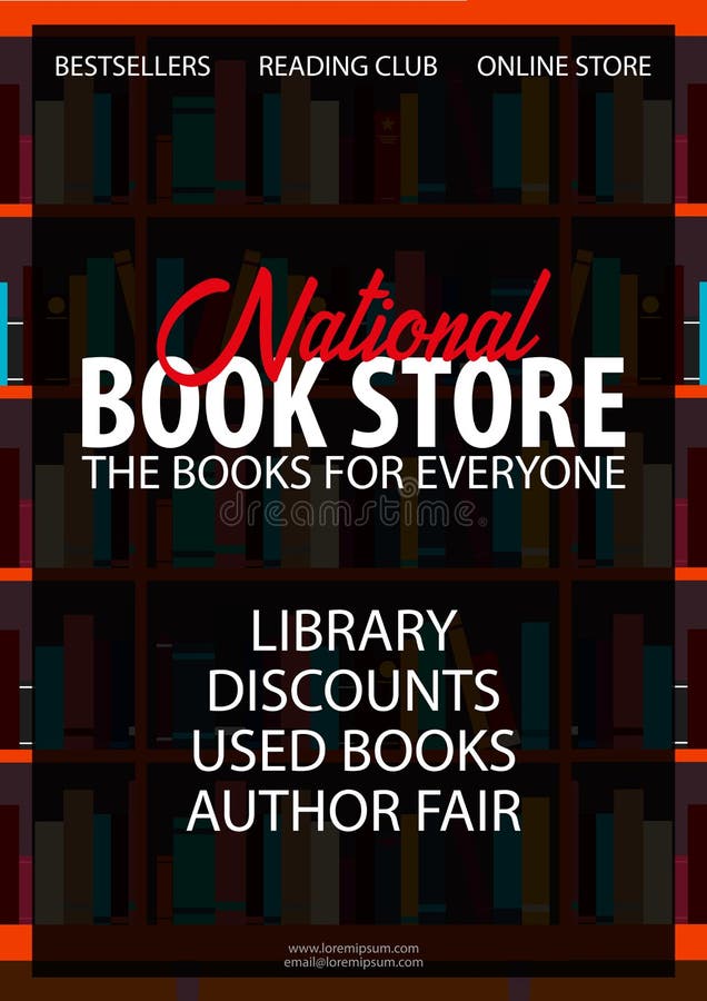 Poster National Library. Book Shelf or Bookcase on the Background ...