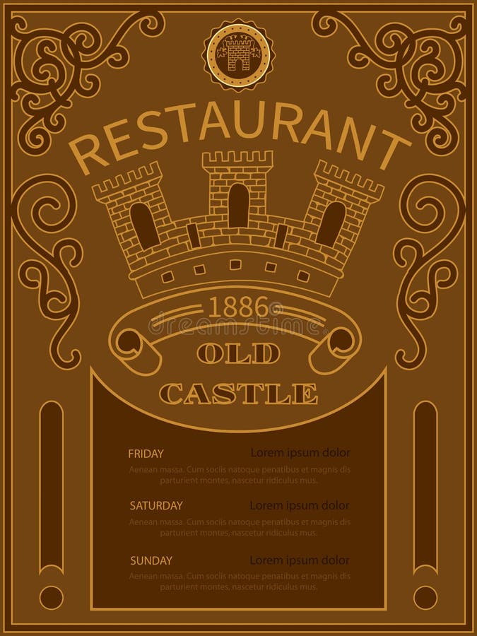 Poster Old Castle Restaurant Stock Vector - Illustration of curls ...