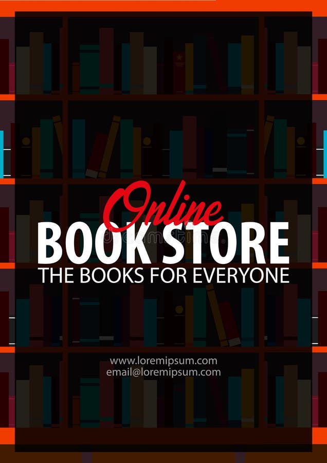 Poster Online Book Store. Book Shelf or Bookcase on the Background ...