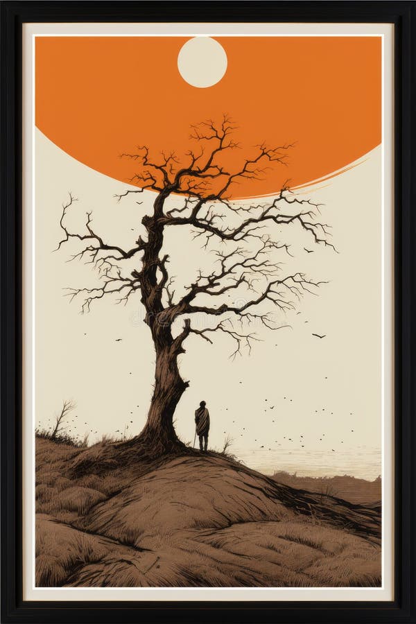 A Poster with an Orange Tree and a Man Standing in Front of it Stock ...