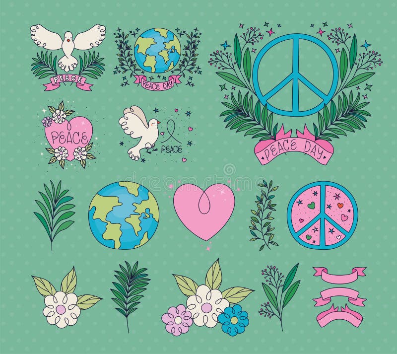 Peace day icons bundle stock photo. Image of olive, pacifist - 253055030