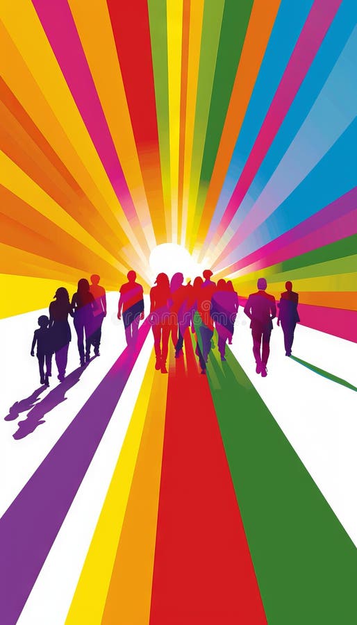 A Poster with People Walking in a Rainbow Stock Illustration ...
