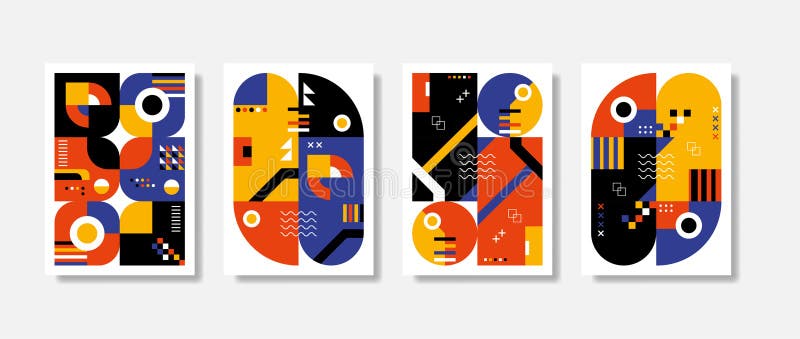 Poster Postmodern Inspired Artwork of Vector Abstract Symbols with Bold ...