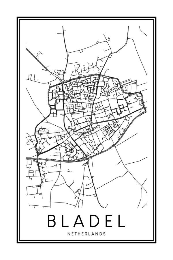 Poster Print Road Map of the Dutch Town of BLADEL Stock Vector ...