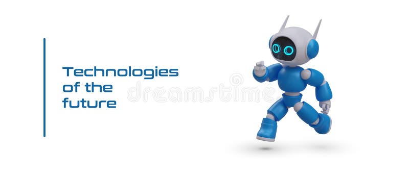 Poster with Realistic Modern Robot Running To Help. Technology of the ...
