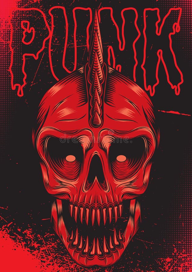 Poster With Red Skull For Punk Rock Stock Vector - Image: 41507318
