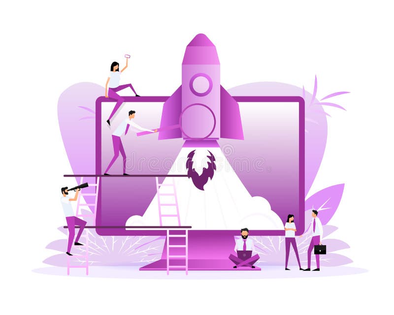 Poster with Rocket People. Startup Company Launch Concept, Flat Tiny ...