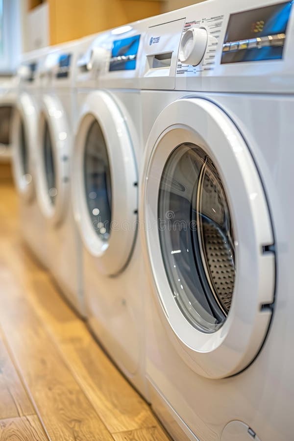 Poster with Row of Washing Machines and Ample Space for Text Placement ...