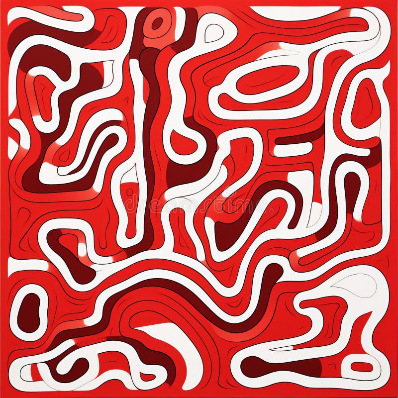 Vibrant Simple Doodle Poster with Thick Crimson White Lines Stock ...