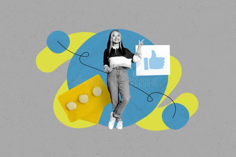 Poster Sketch Collage of Person with 3d Comment Like Icon Point Finger ...