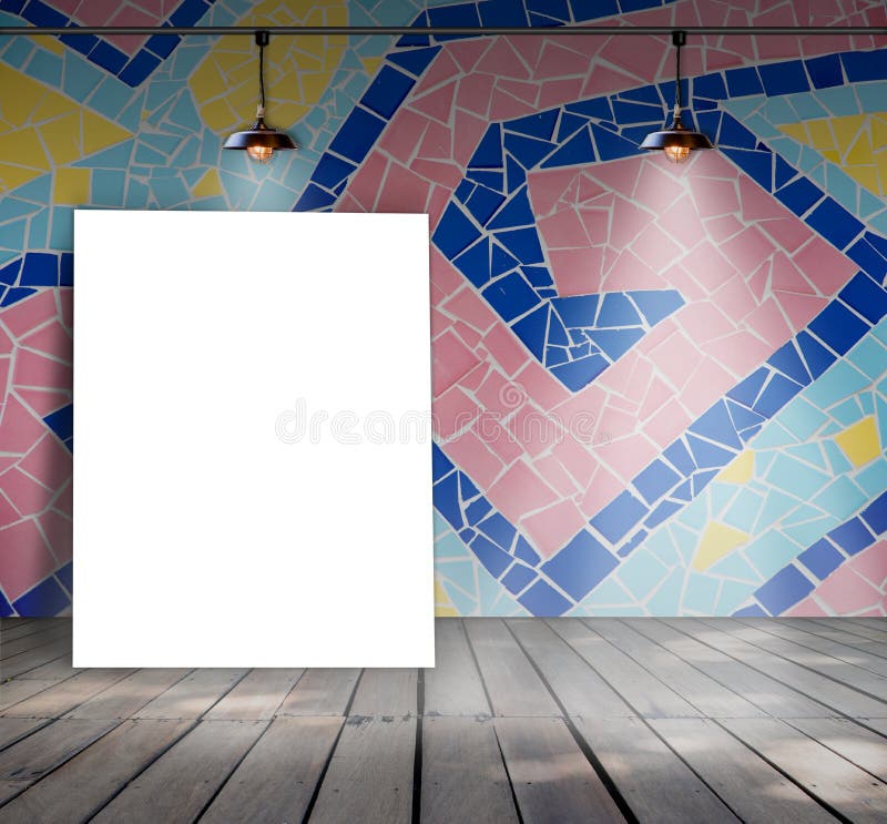 Poster Standing on Mosaic Tile with Ceiling Lamp Stock Photo - Image of ...