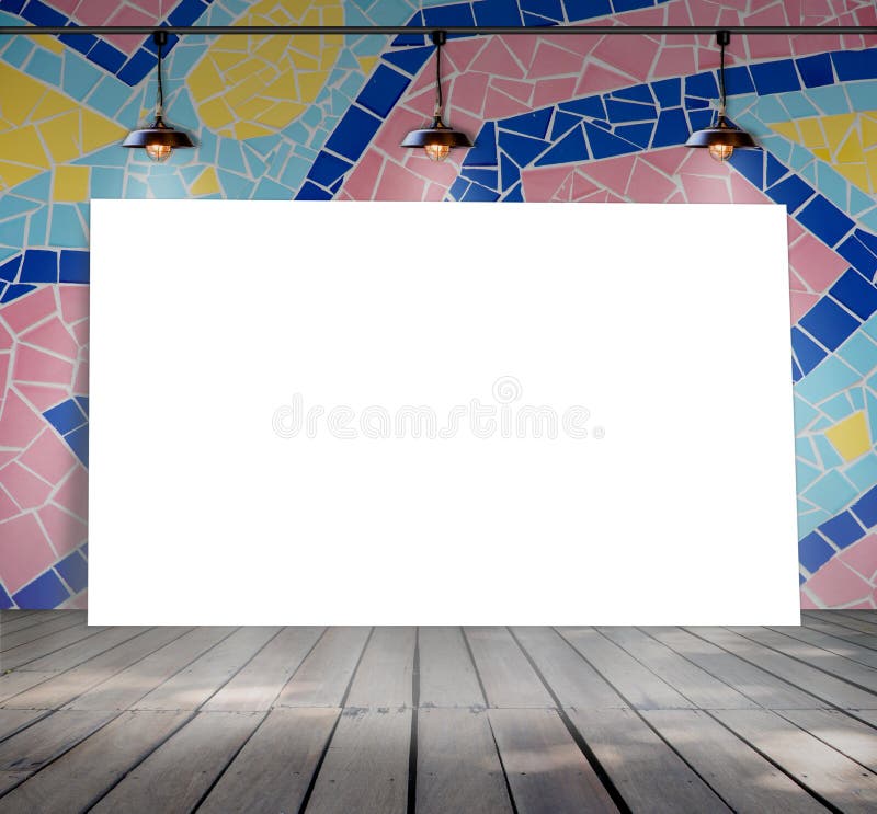 Poster Standing on Mosaic Tile with Ceiling Lamp Stock Image - Image of ...