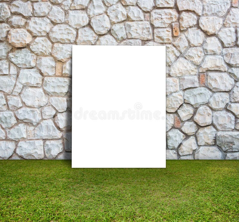 Poster Standing with Stone Wall and Green Field Stock Image - Image of ...