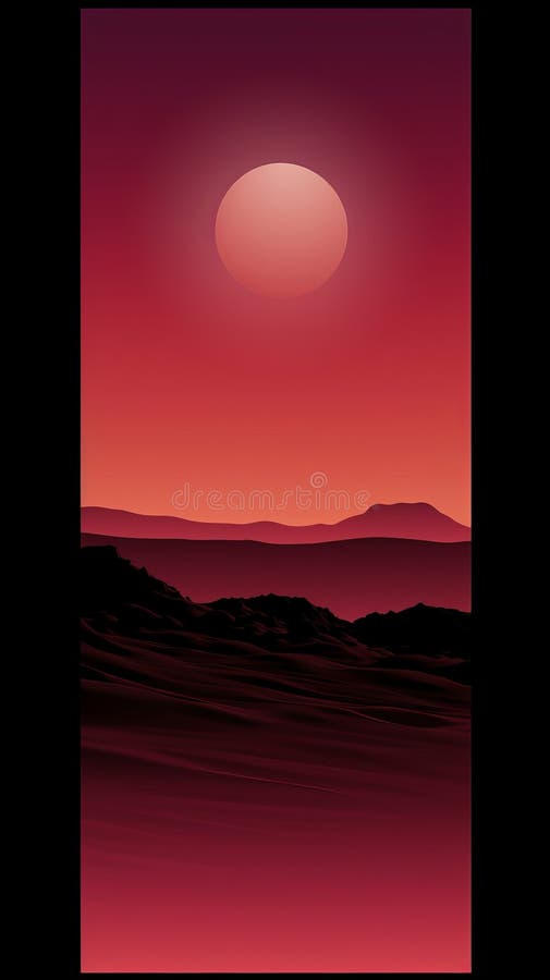 A Poster of the Sun Setting Over a Desert Landscape Stock Illustration ...