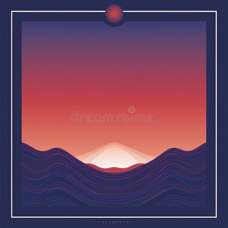 A Poster with a Sunset Over the Ocean Stock Illustration - Illustration ...