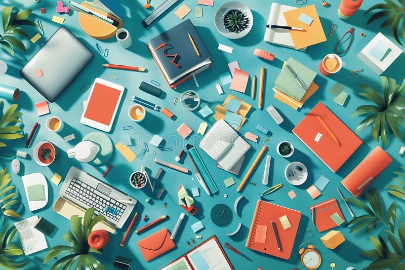 A Poster of a Team with Office Tools Representing Creativity and ...