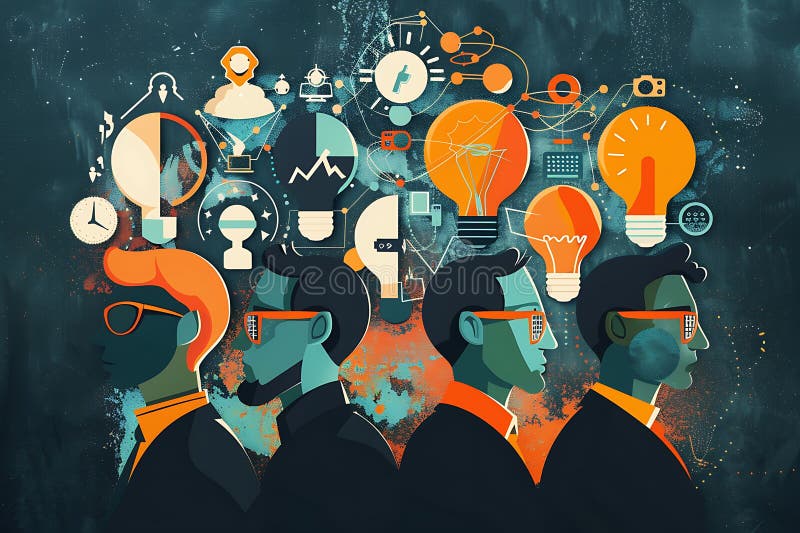 Poster of a Team Surrounded by Office Tools of Creativity and ...