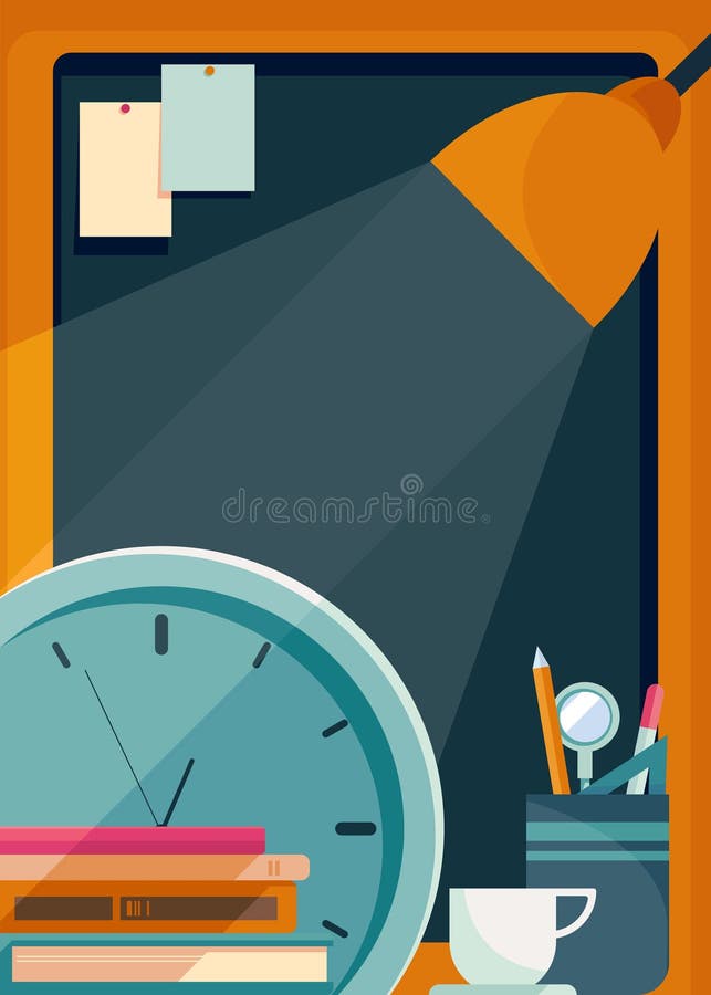 Poster Template With Board Table Lamp And Clock Stock Vector Illustration Of School