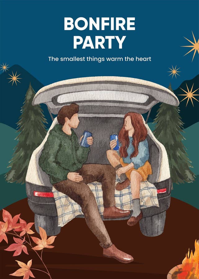 Poster Template with Bonfire Party Concept,watercolor Style Stock ...