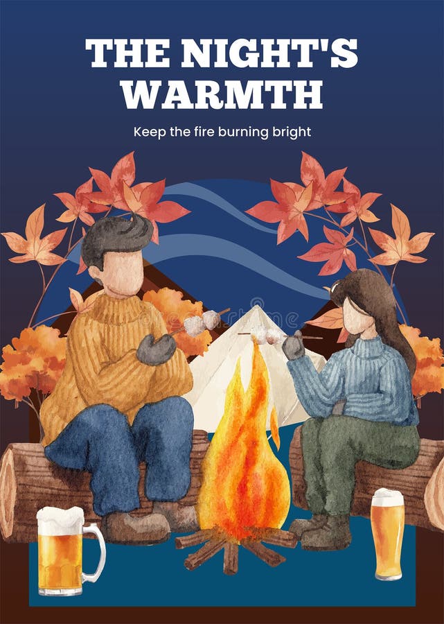 Poster Template with Bonfire Party Concept,watercolor Style Stock ...