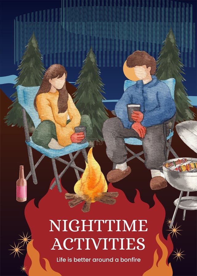 Poster Template with Bonfire Party Concept,watercolor Style Stock ...