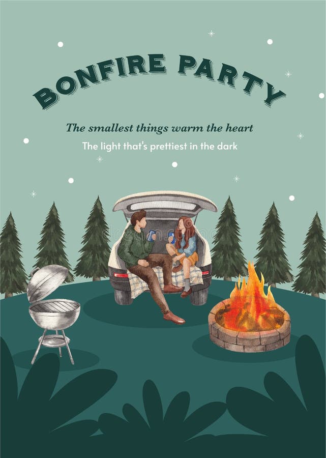 Poster Template with Bonfire Party Concept,watercolor Style Stock ...