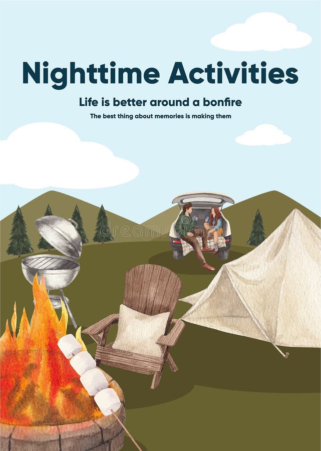 Poster Template with Bonfire Party Concept,watercolor Style Stock ...
