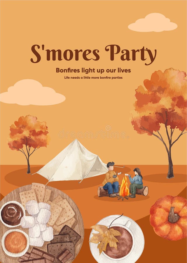 Poster Template with Bonfire Party Concept,watercolor Style Stock ...