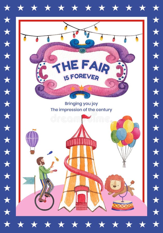 Poster Template with Circus Funfair Concept,watercolor Style Stock ...