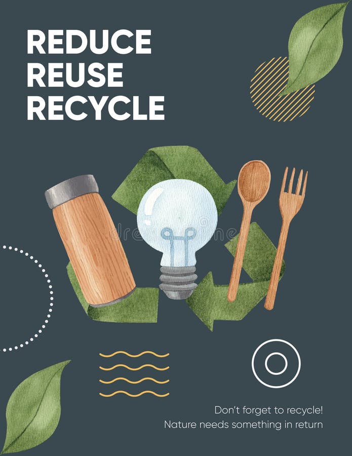 Poster Template with Global Recycling Concept, Watercolor Style Stock ...