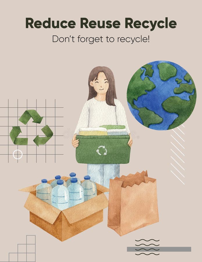 Poster Template with Global Recycling Concept, Watercolor Style Stock ...