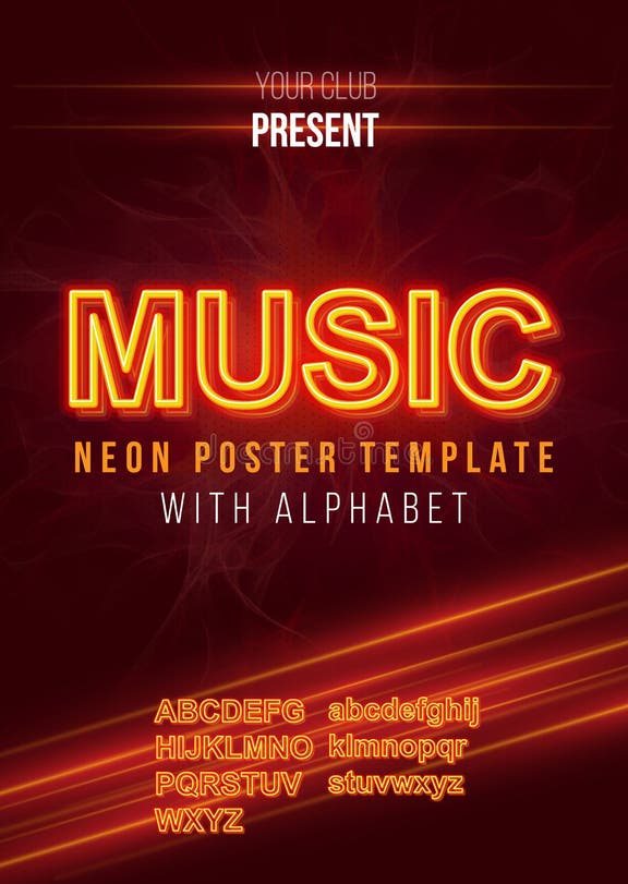 Poster Template with Glowing Neon Alphabet. Stock Vector - Illustration ...