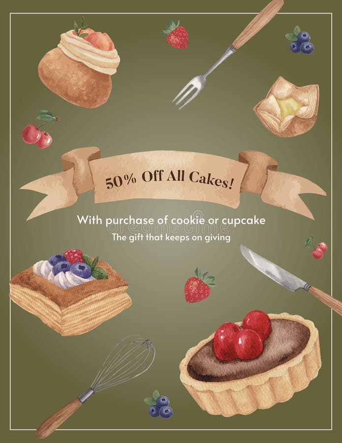Poster Template with Pastry Day Concept, Watercolor Style Stock ...