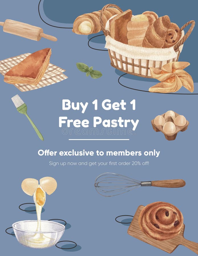 Poster Template with Pastry Day Concept, Watercolor Style Stock ...