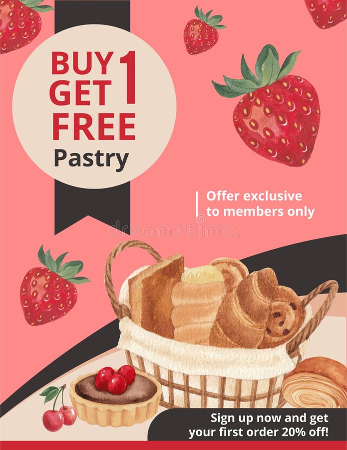 Poster Template with Pastry Day Concept, Watercolor Style Stock ...