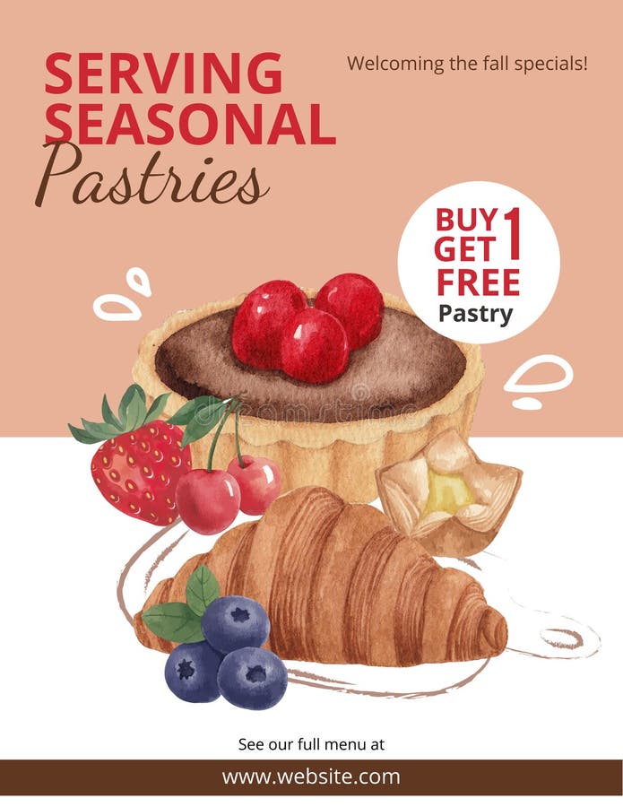 Poster Template with Pastry Day Concept, Watercolor Style Stock ...